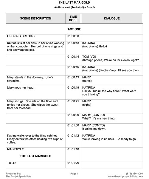 As Broadcast Scripts The Script Specialists